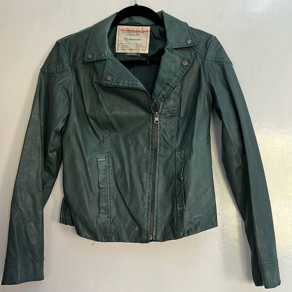 Anthropologie Faux Leather Moto Jacket Deep Teal - Gem